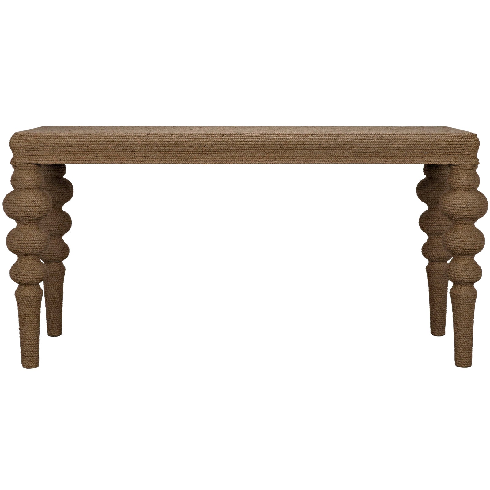 Turned Leg Ismail Rope Coastal Console Table | Chairish