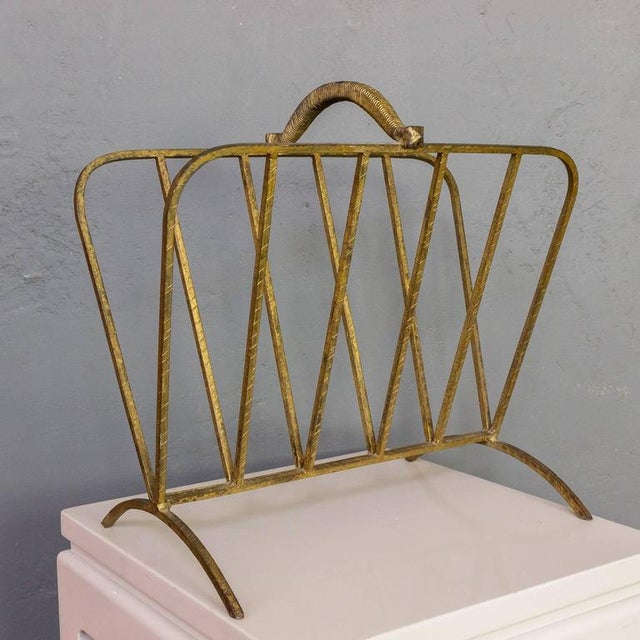 Spanish 1940s Gilt Metal Magazine Rack | Chairish