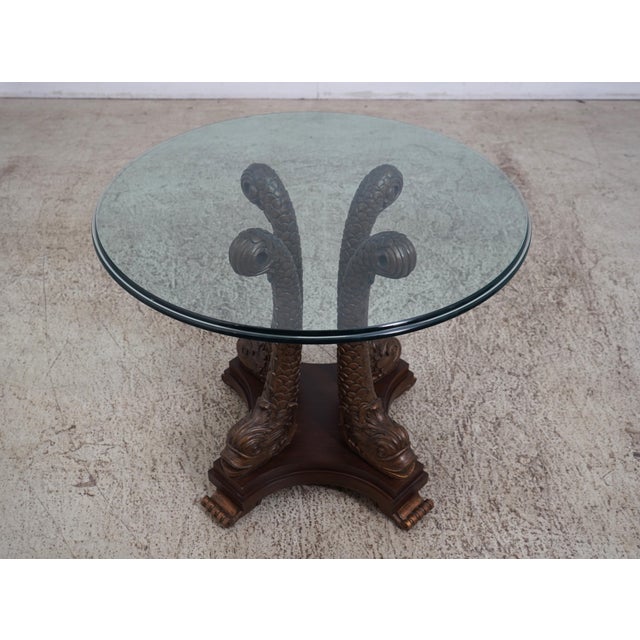 Round Glass Top Carved Dolphin Base Center Table | Chairish