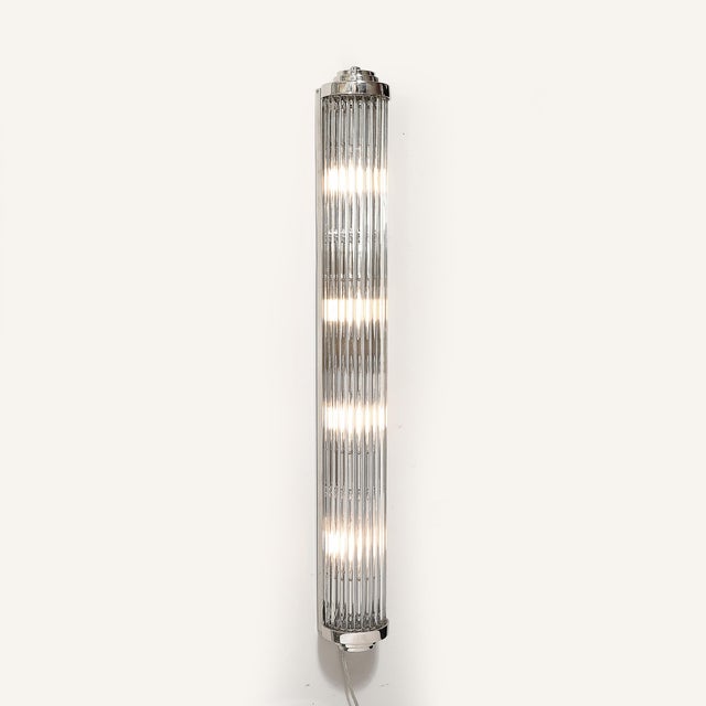 Art Deco Streamlined Linear Glass Rod Sconces W/ Chrome Fittings | Chairish