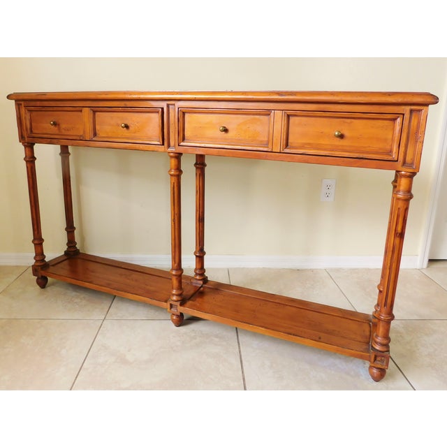 Vintage C1980s Rustic Pine Wood Console Sofa Table With Drawers | Chairish