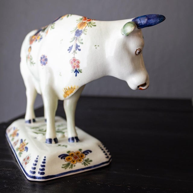 Dutch Cow Polychrome Porcelain Figurine | 19th Century Delftware | Chairish
