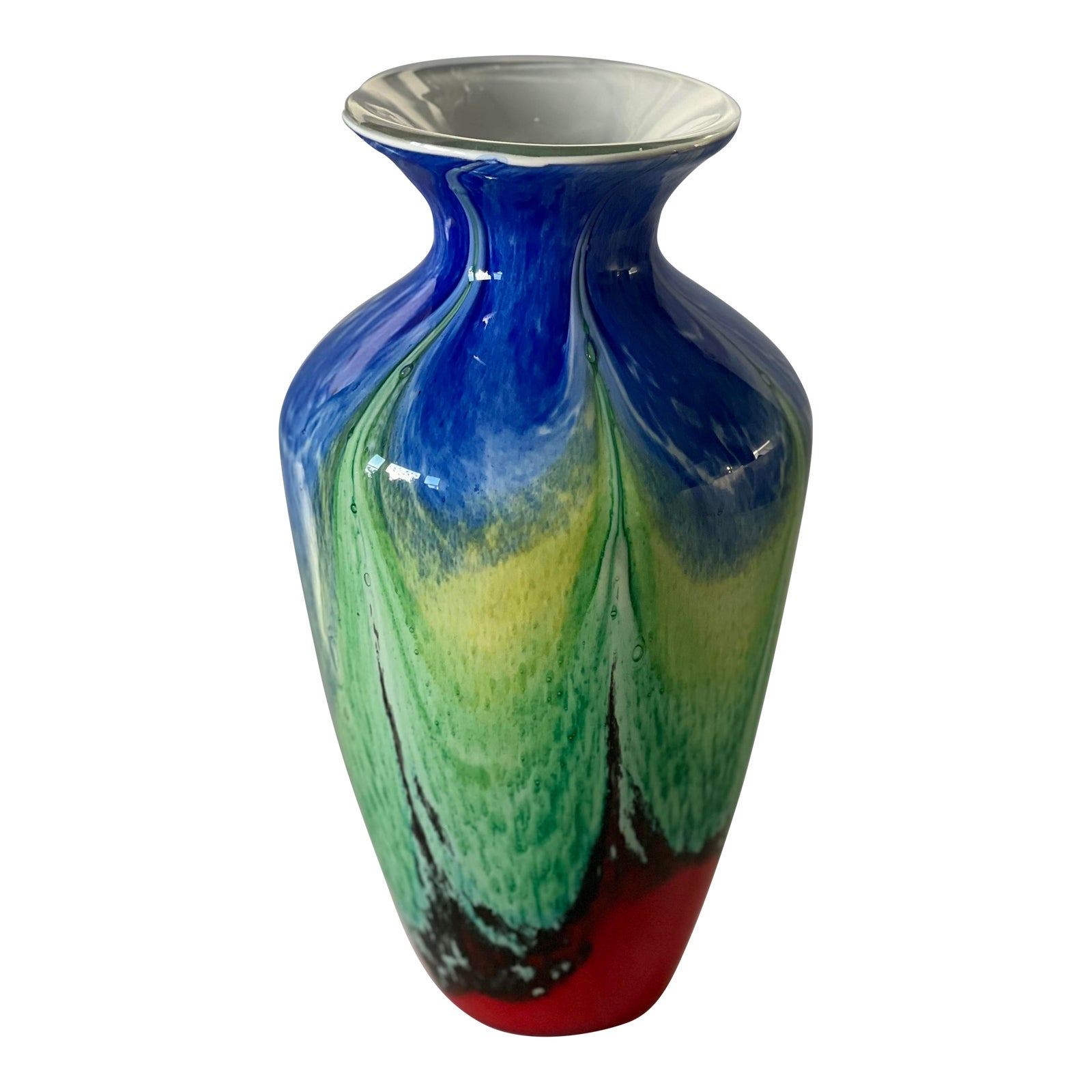 Vintage Cased Art Glass Polychrome Vase | Chairish