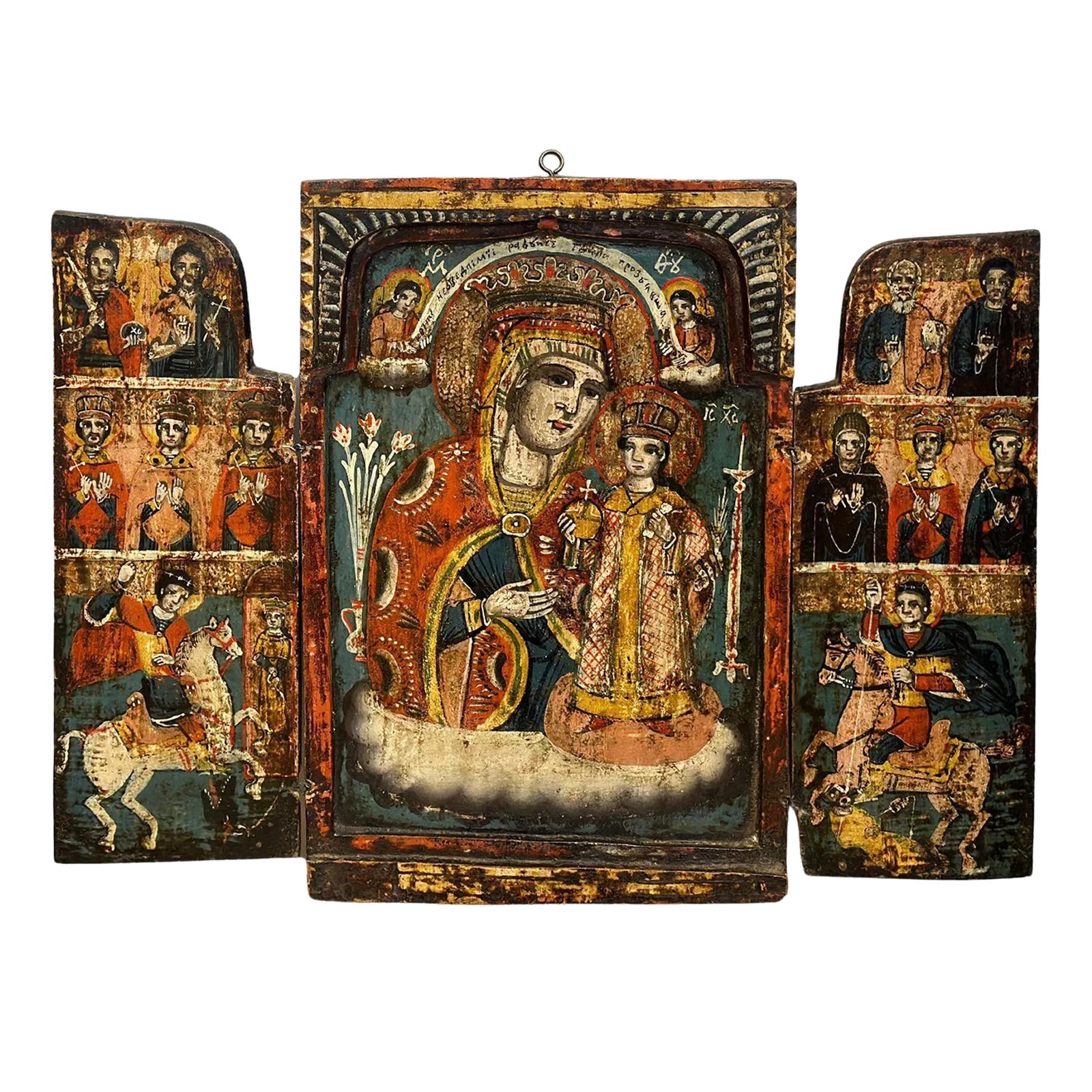 Triptych Russian Icon of Christ & the Virgin of the Unfading Roses, C ...