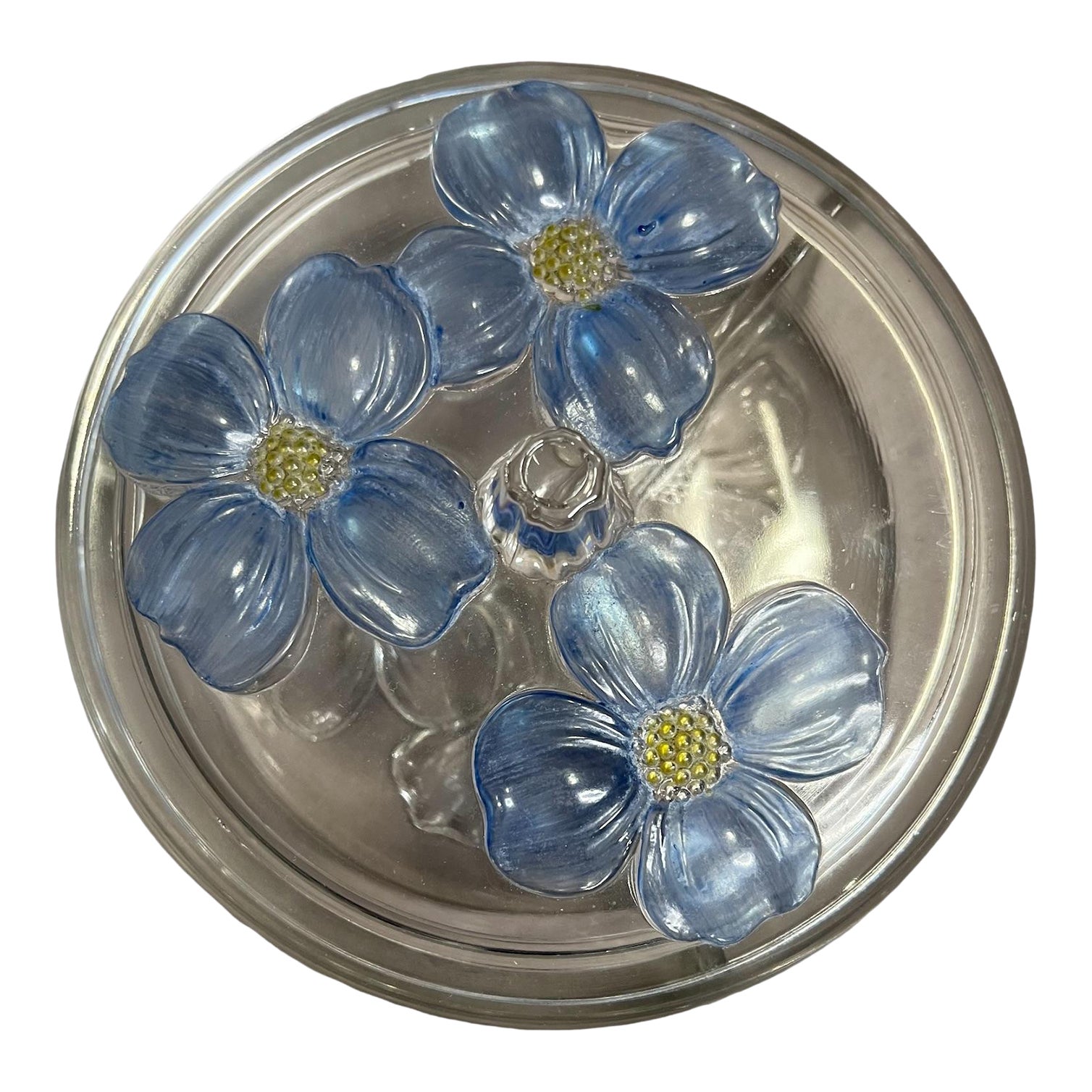 Vintage Compartment Bowl With Pressed Blue & Yellow Flowers | Chairish