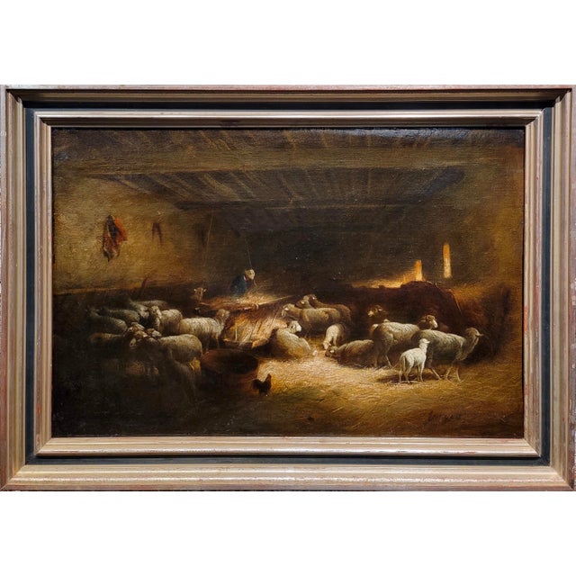 Charles Emile Jacque -Sheepfold Interior Sheep Feeding Time-19th ...