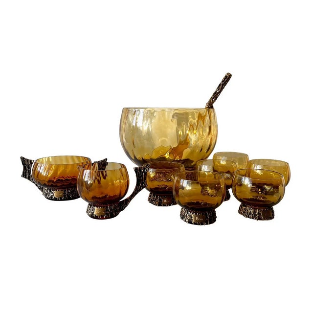 1970s Pentti Sarpaneva Glass Bronze Turun Hopea Punch Bowl Ladle Cups ...