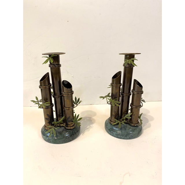 Bamboo Shape Metal Candlesticks - a Pair | Chairish