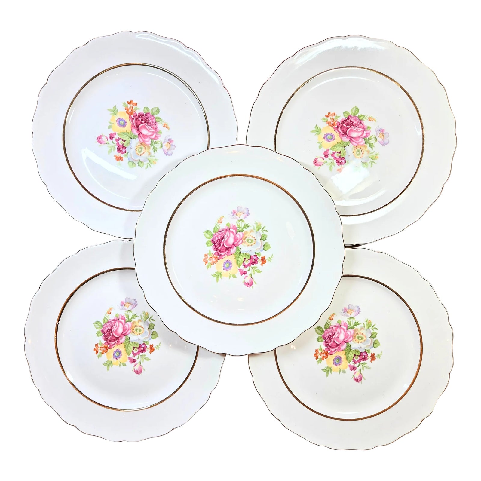 Vintage Floral China Plates- Set of 5 | Chairish