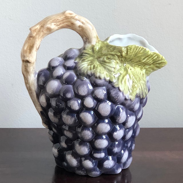 Vintage Italian Majolica Ceramic Grapes Pitcher | Chairish