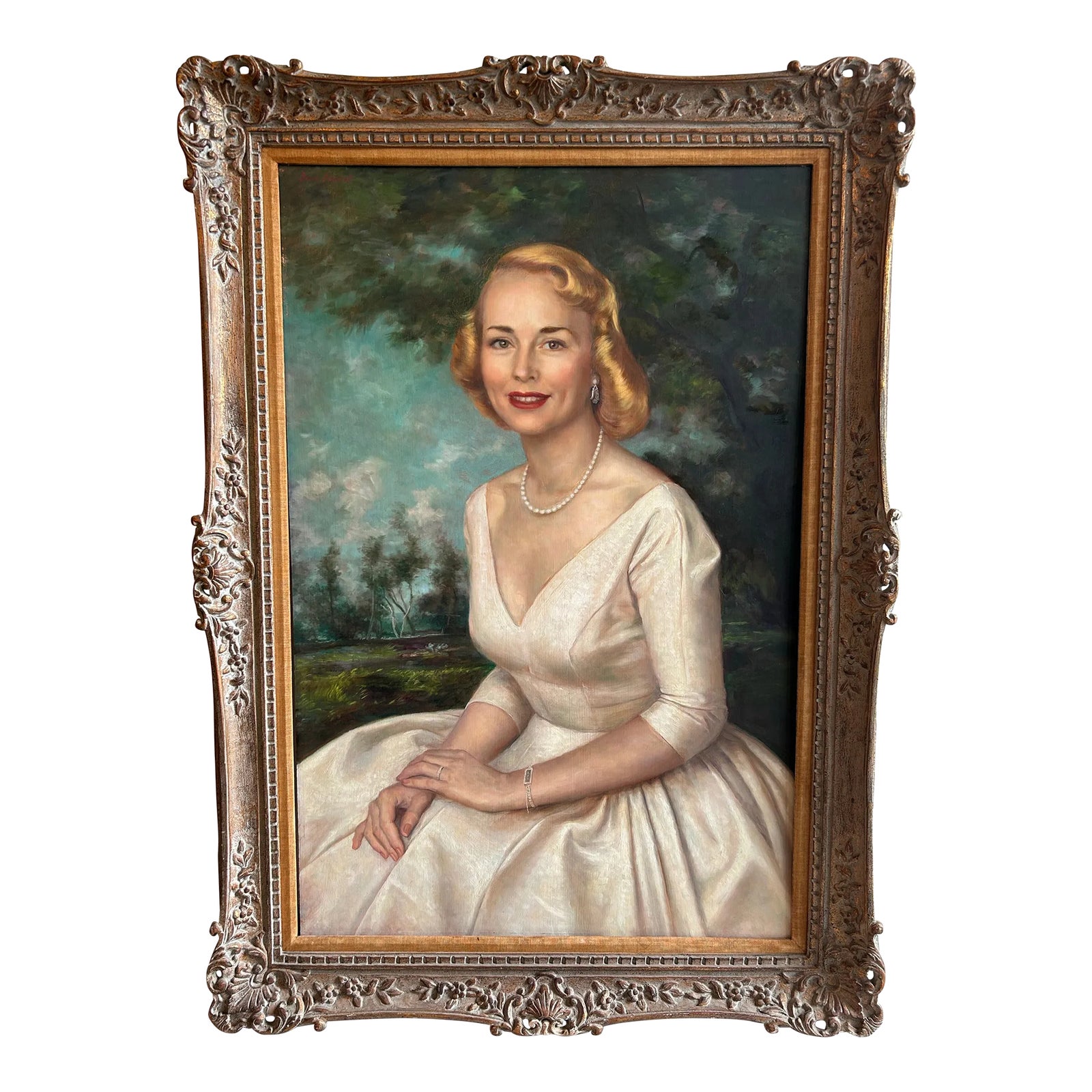 Vintage Oil Painting on Board of Socialite by Dean Fausett | Chairish