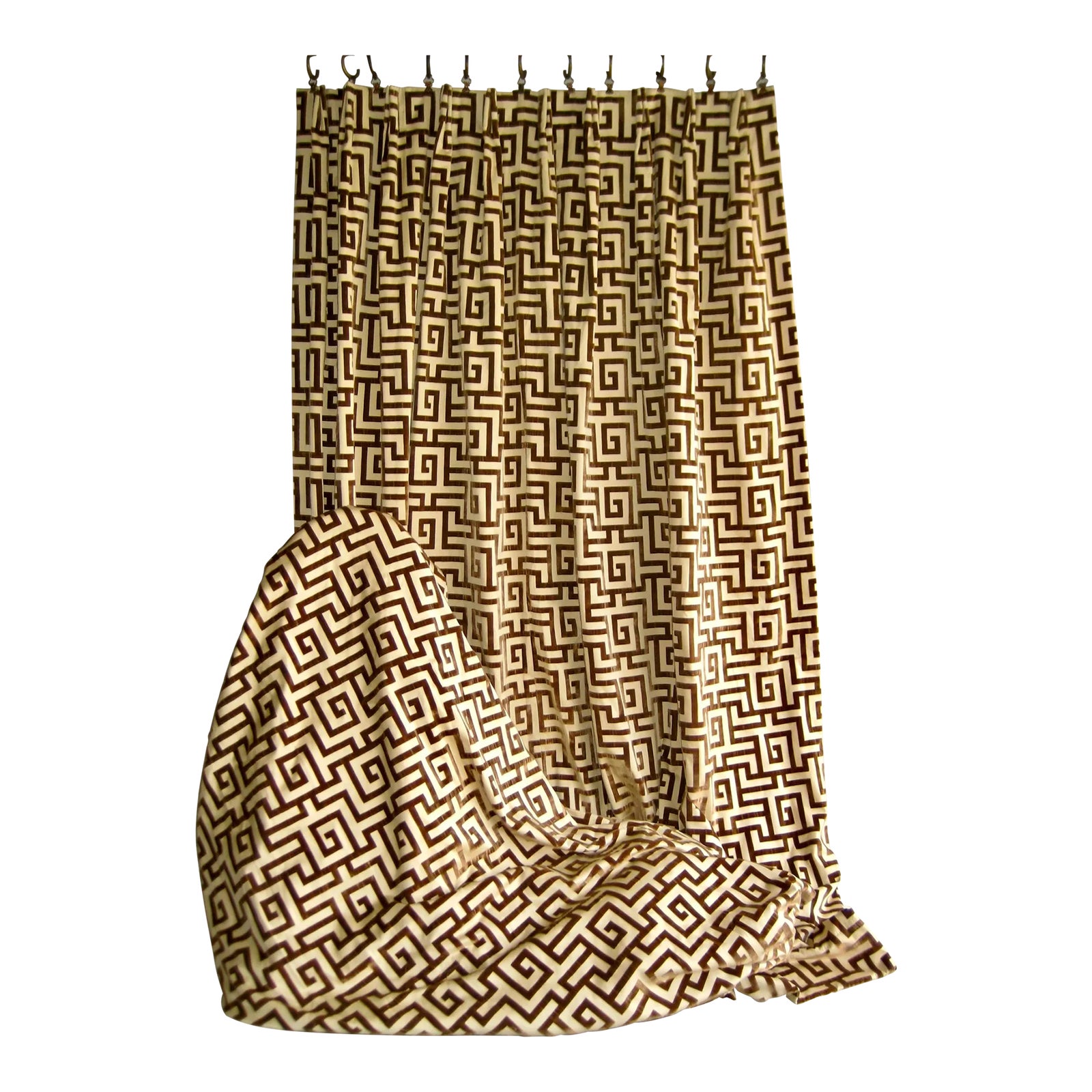 Large Pair of Mid-Century Modern Greek Key Cut Velvet Drapes Curtains ...