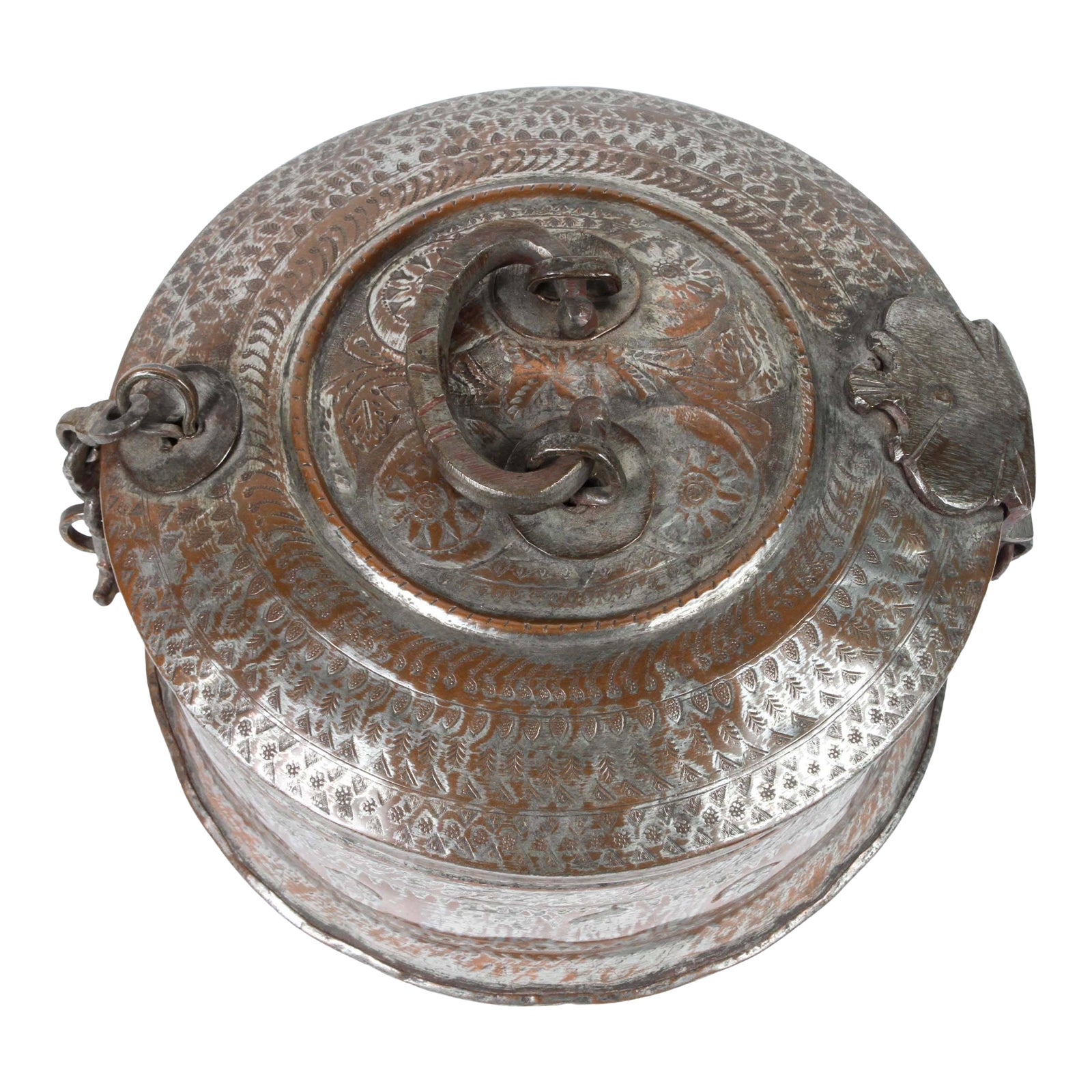 Large Decorative Round Bronze Box With Lid | Chairish