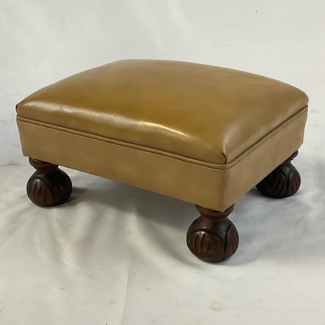 1980s Vintage Americana Boho Chic Vinyl Footstool With Carved Wooden ...