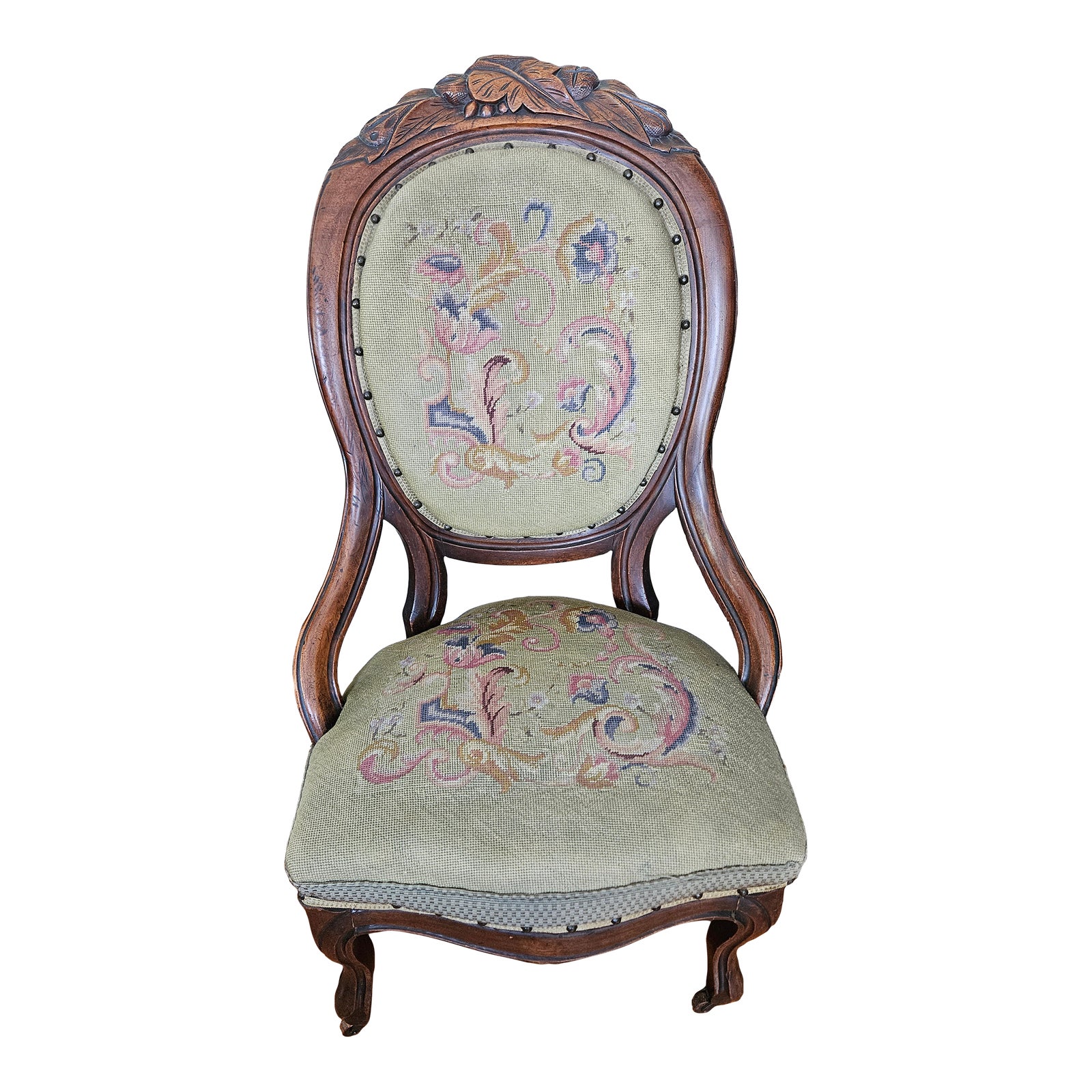 Antique 1890s Victorian Needlepoint Parlor Chair | Chairish