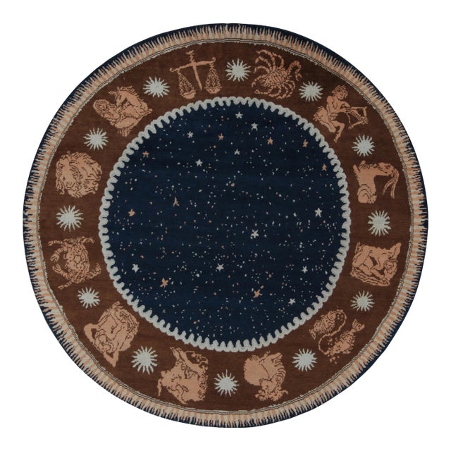 Rug & Kilim’s French Deco style Circle rug in Blue, Beige-Brown Zodiac ...