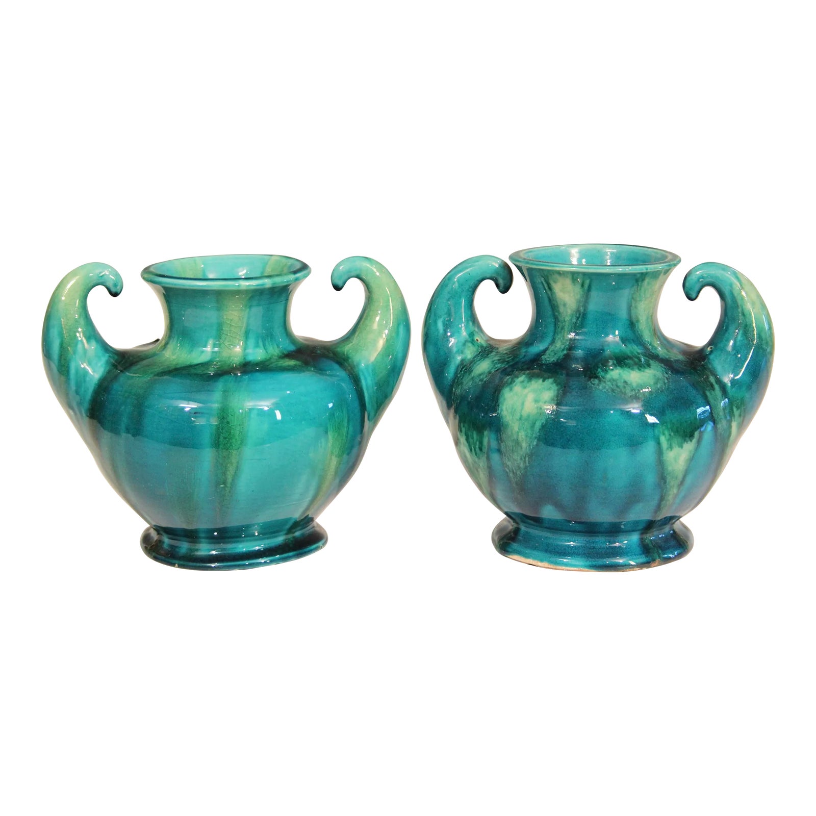 Pair 1930s Awaji Pottery Art Deco Japanese Vintage Studio Muscle Vases ...
