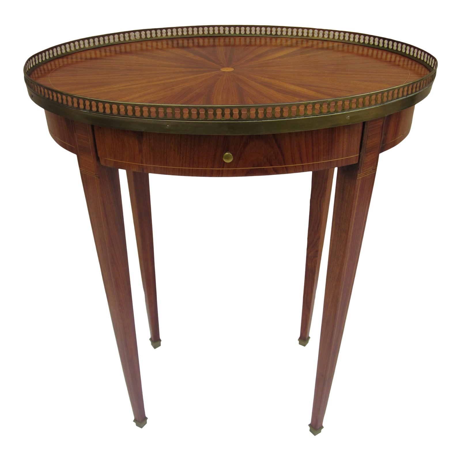 Round Mahogany Brass Gallery Side Table | Chairish