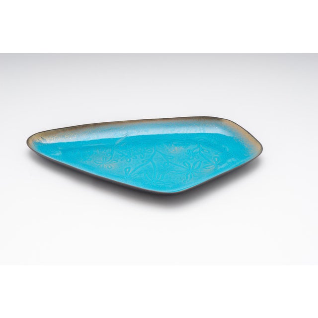 Mid-Century Modern Boomerang Shaped Turquoise Enamel Serving Dish From ...