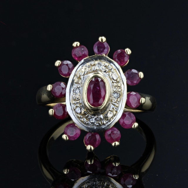 French Modern Ruby Diamonds 18 Karat Yellow Gold Ring Size 5.5 | Chairish