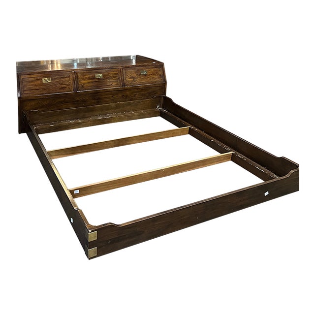 Mid 20th Century Henredon Campaign Style King Pier Bed | Chairish
