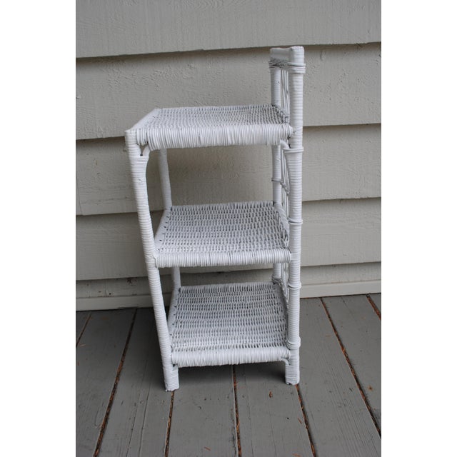 Mid 20th Century White Wicker 3 Tier Bookcase | Chairish