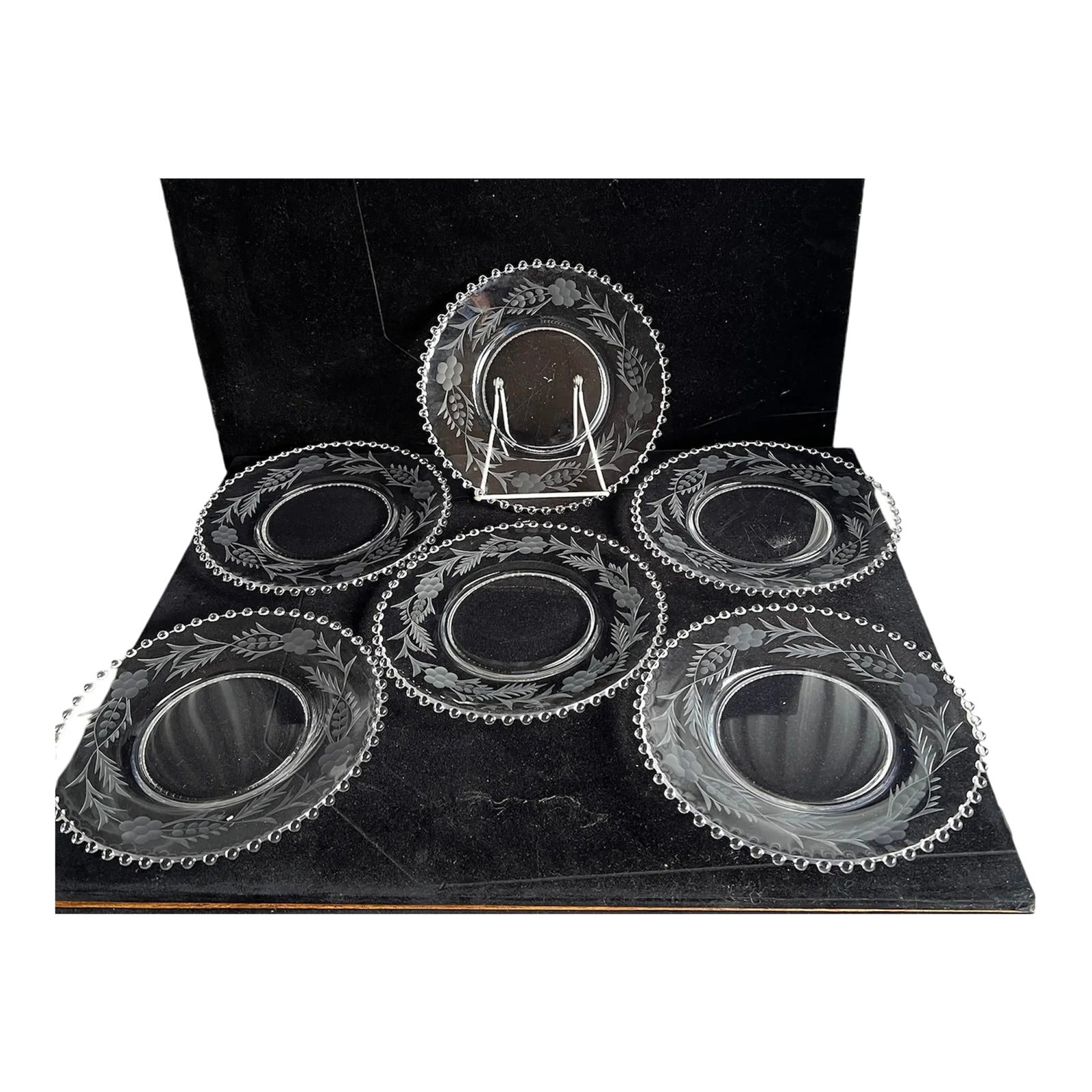 Set of Six Imperial Crystal Etched Candlewick Plates | Chairish