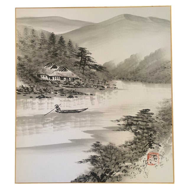 1980s Daiun Aoyagi "Suiboku Sansui" Shikishi Painting, Ink on Paper ...