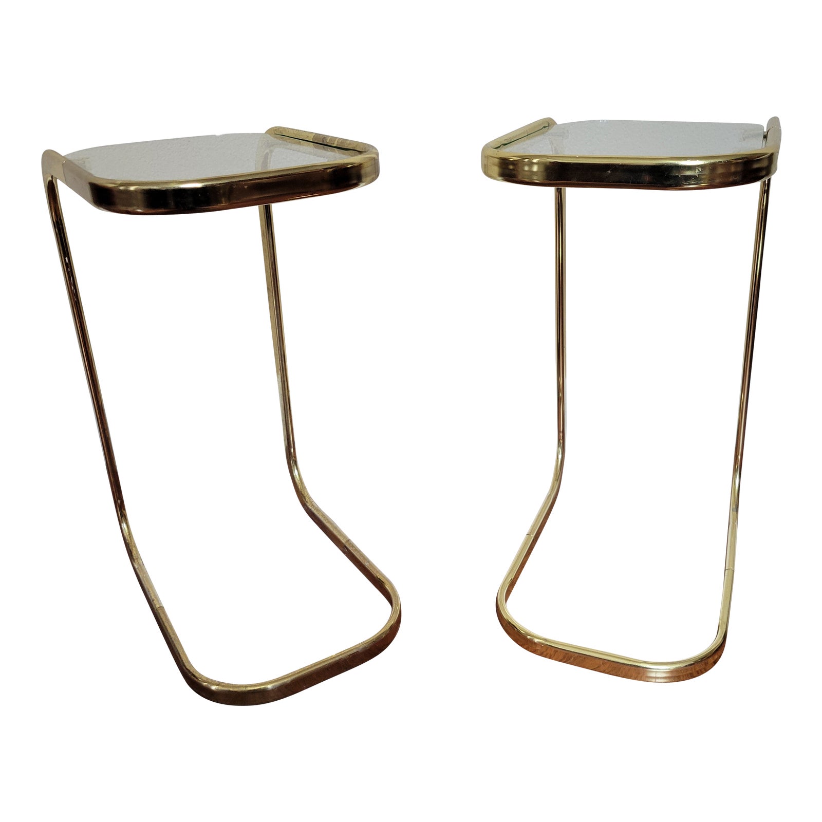 Mid-Century Modern Milo Baughman Style Brass Side Tables - a Pair ...