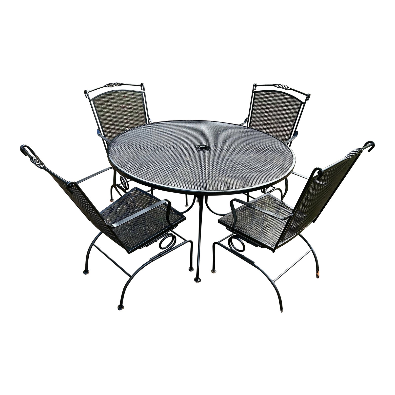 Vintage Wrought Iron Plantation Patterns Patio Set Table & 4 Rockers ...