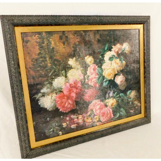 Vintage Floral Roses Print on Board Ornate Carved Wood Frame Wall Decor ...