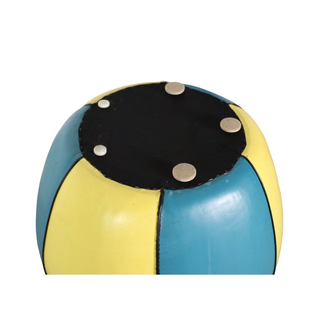 1980s Pair of Postmodern Yellow and Blue Leather Ottoman Poufs | Chairish