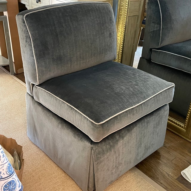 Pair of Cadet Blue Billy Baldwin Style Slipper Chairs | Chairish