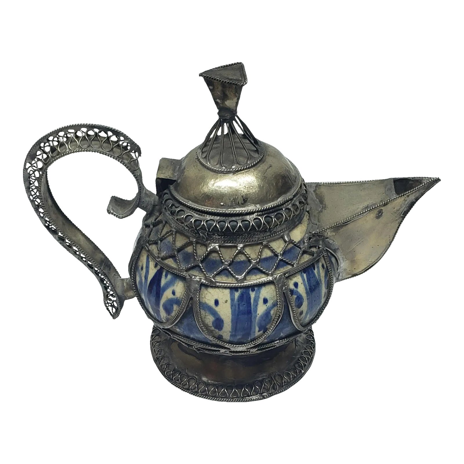 Antique Moroccan Fez Blue & White Porcelain Winepot/Teapot/Coffeepot ...