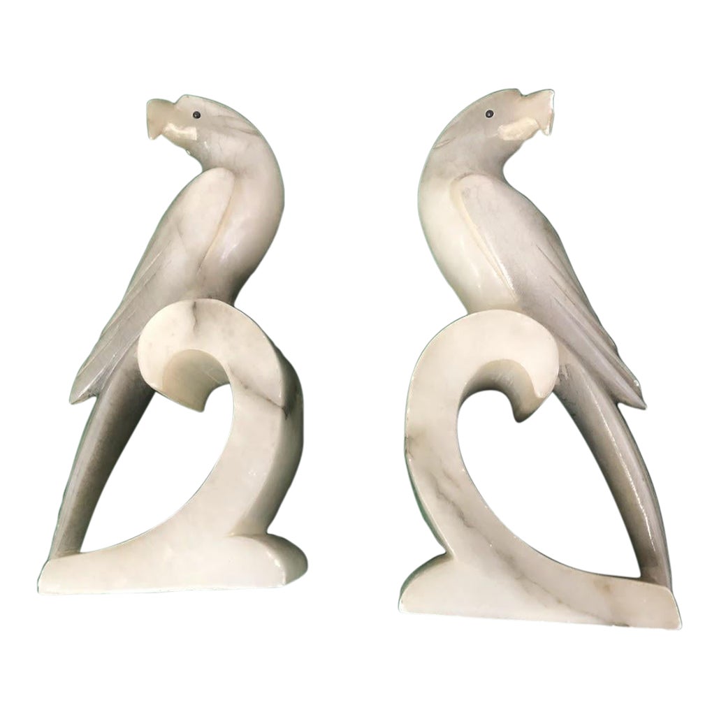 Vintage Alabaster Bookends Parrots- a Pair | Chairish