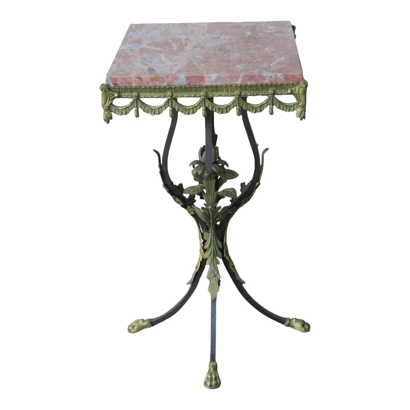 Victorian Marble Top Brass Finish Flower Statue Stand Pedestal Table ...