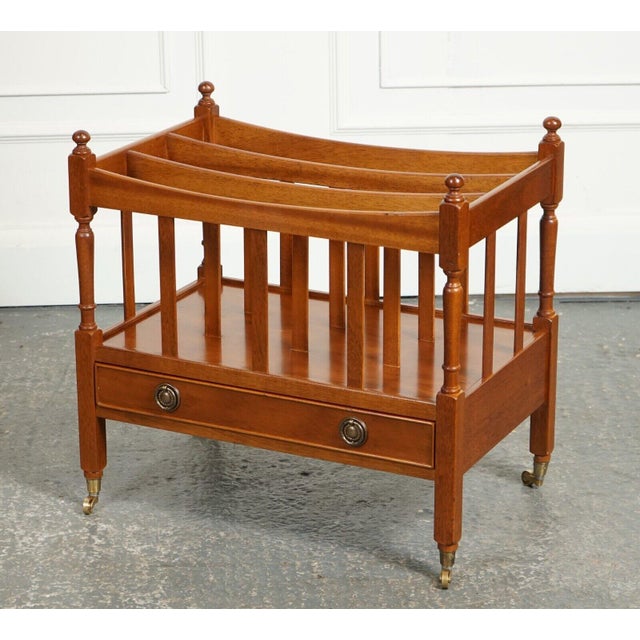 Vintage Yew Wood Canterbury Newspaper Rack with Brass Handles and ...