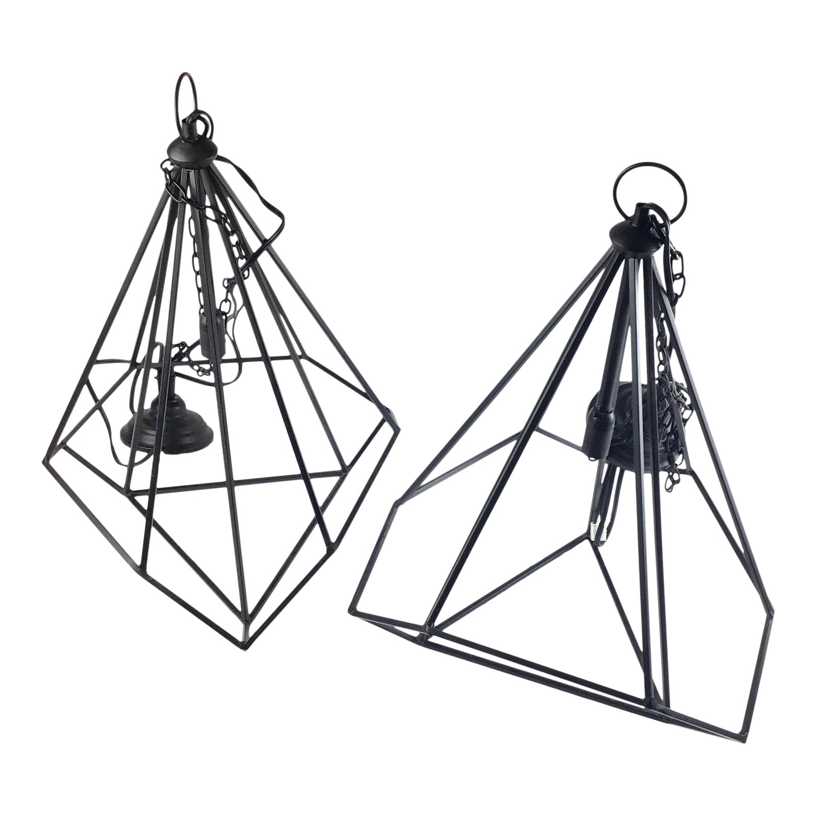 Black Modern Hanging Ceiling Chandeliers - a Pair | Chairish