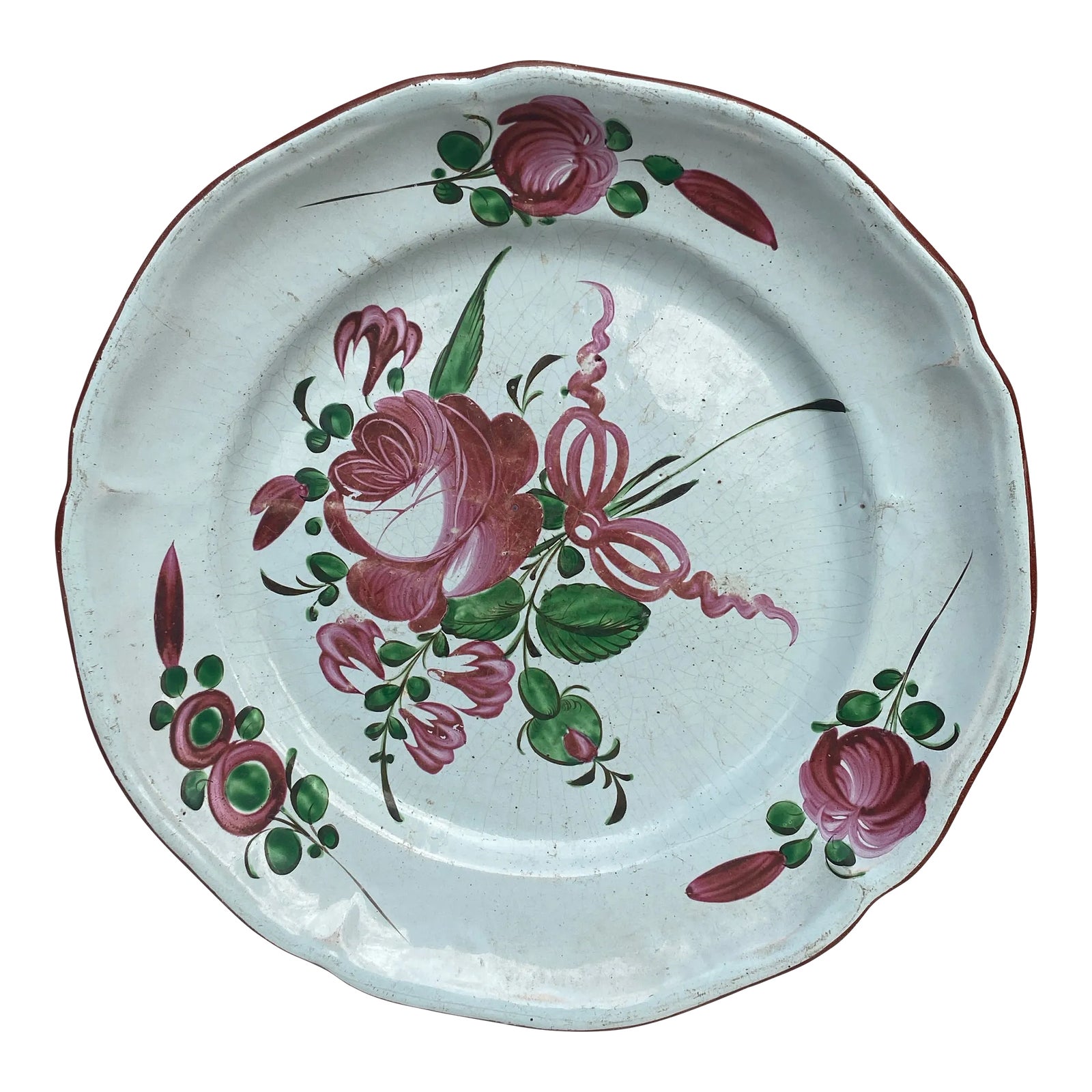 Large 19th Century French Faience Roses Platter | Chairish