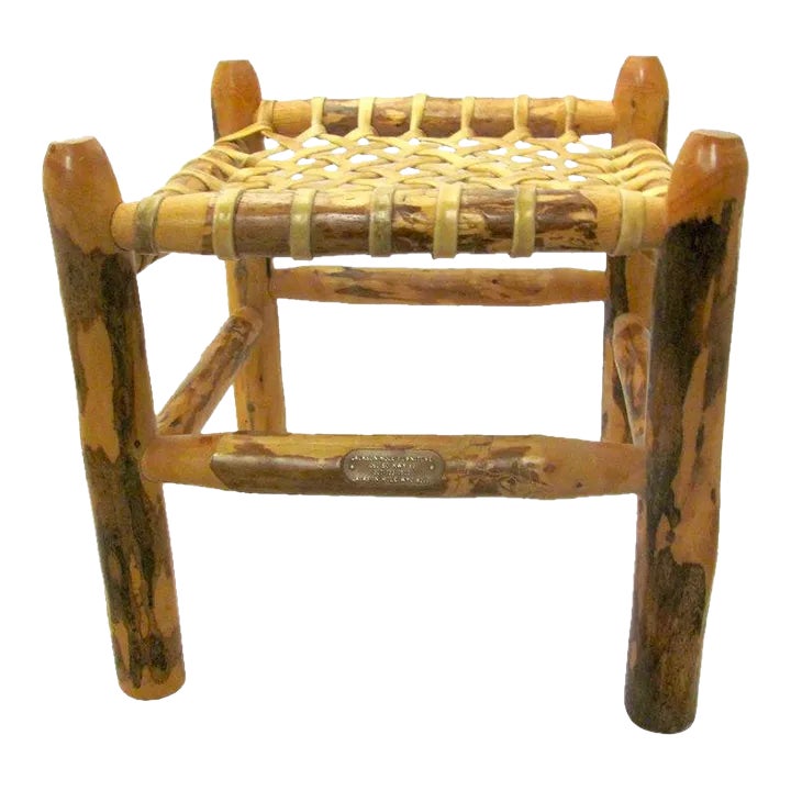 Hand Made Log And Sinew Footstool | Chairish