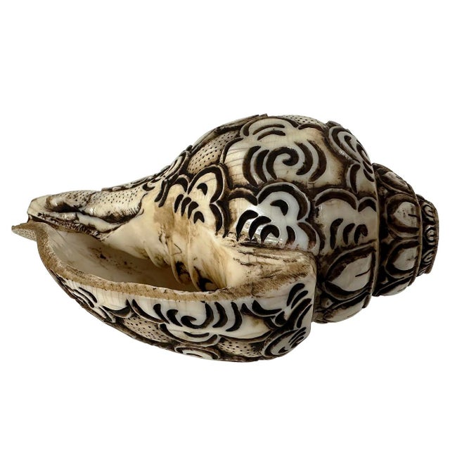 Finely Carved Old Tibetan Buddhist Conch Shell | Chairish