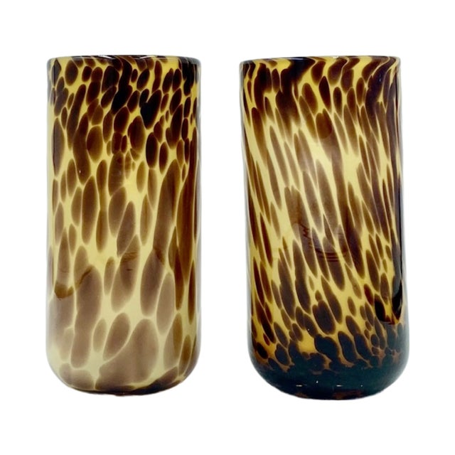 Mid 20th Century Pair of Vintage Hand Blown Brown Tortoise Shell Style ...