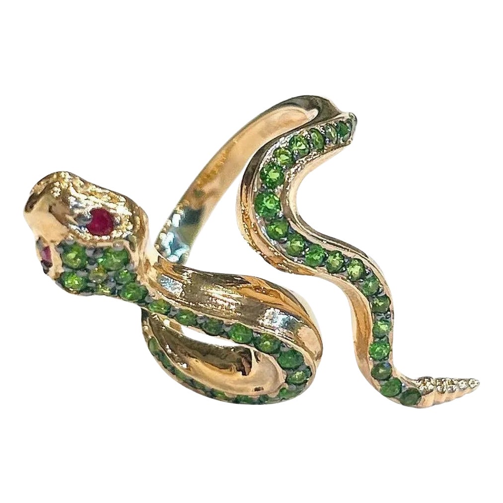 Bochic “Orient” Green Emerlad & Red Ruby Serpent Ring In 18K Gold ...