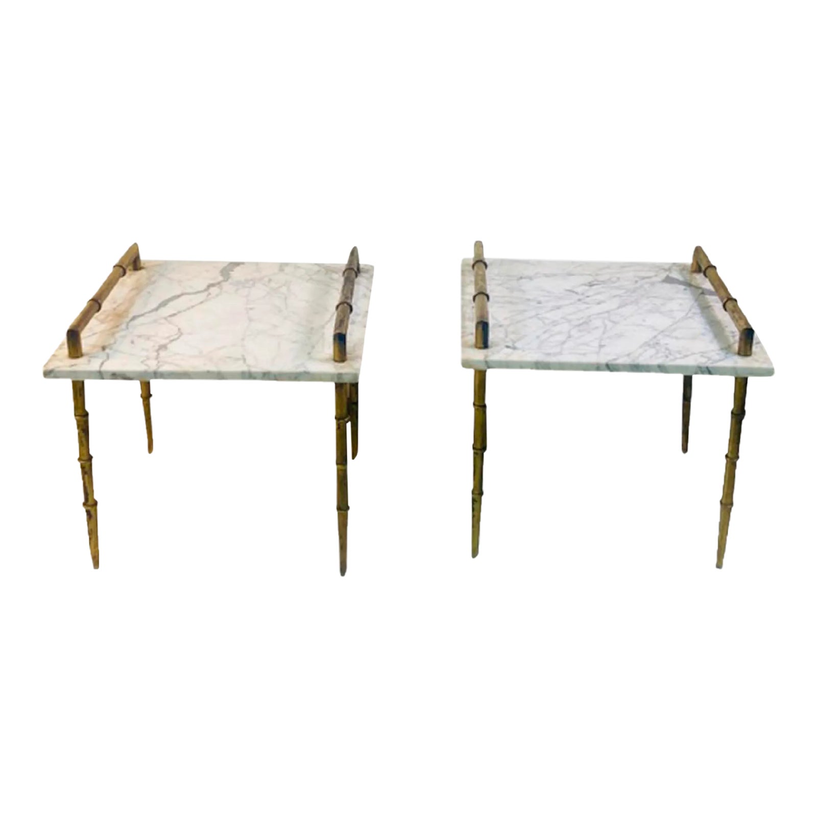 1960s Modern Marble & Brass Bamboo Legs Tables - A Pair | Chairish