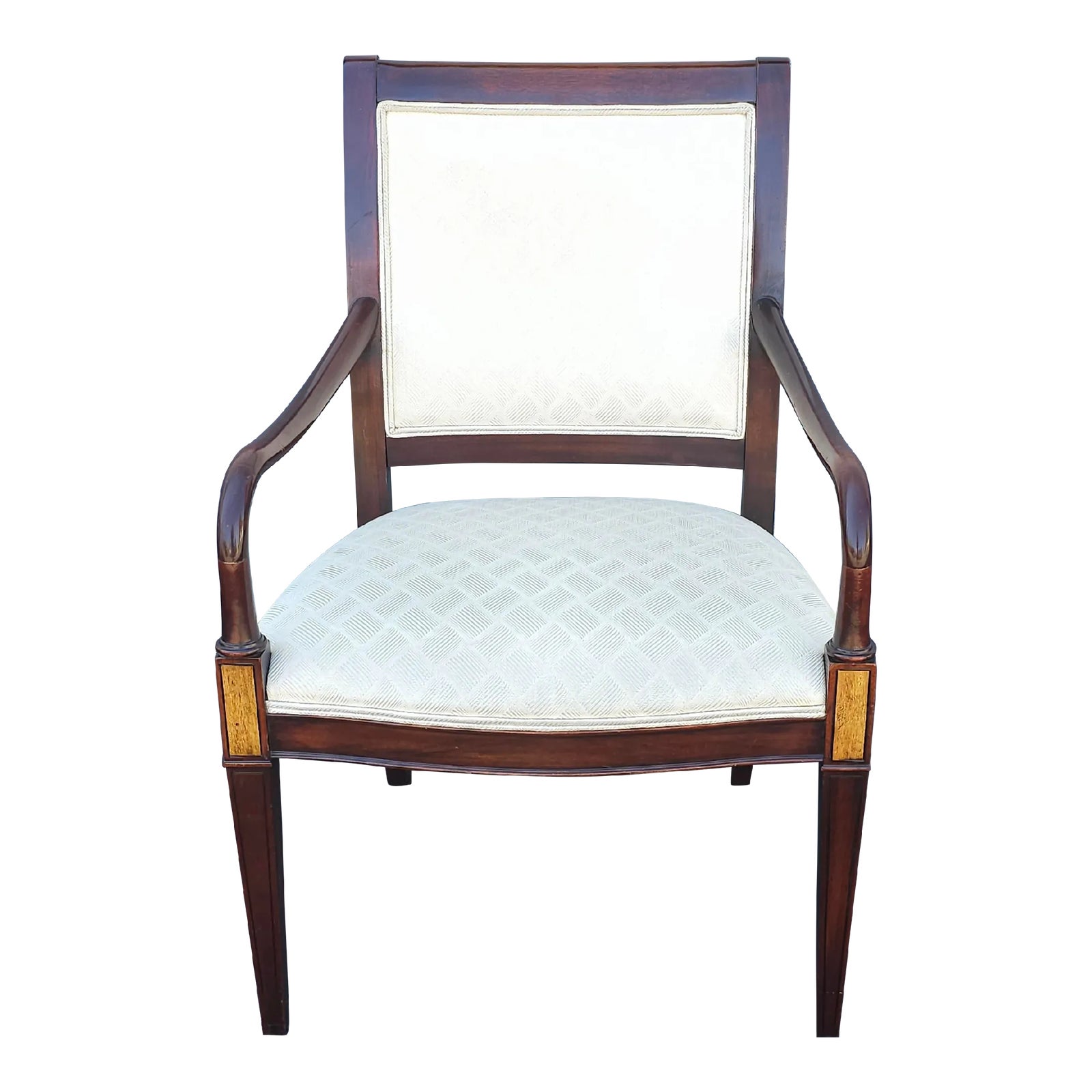 20th C. Hickory Chair Federal Style Mahogany Inlaid and Upholstered Arm ...