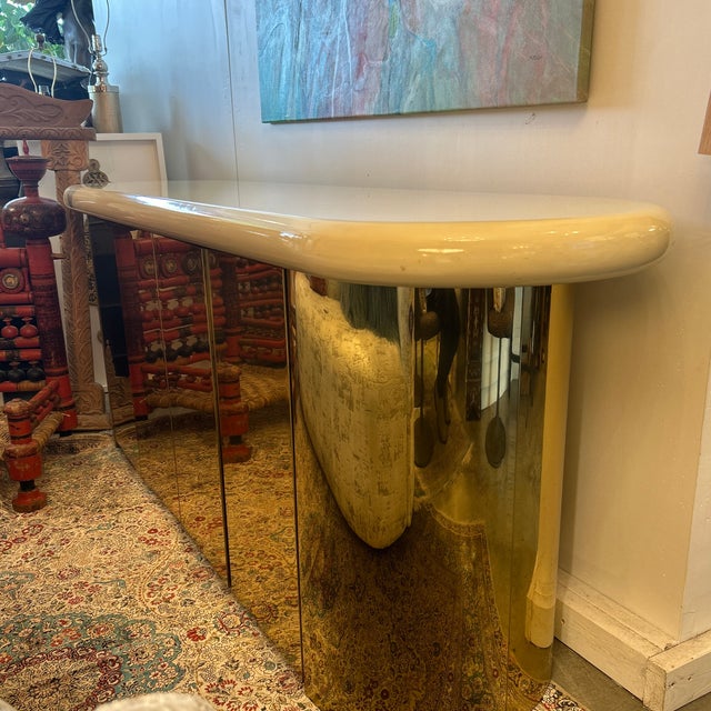 Brass and Bone - Colored Lacquer Four - Door Console/ Credenza | Chairish