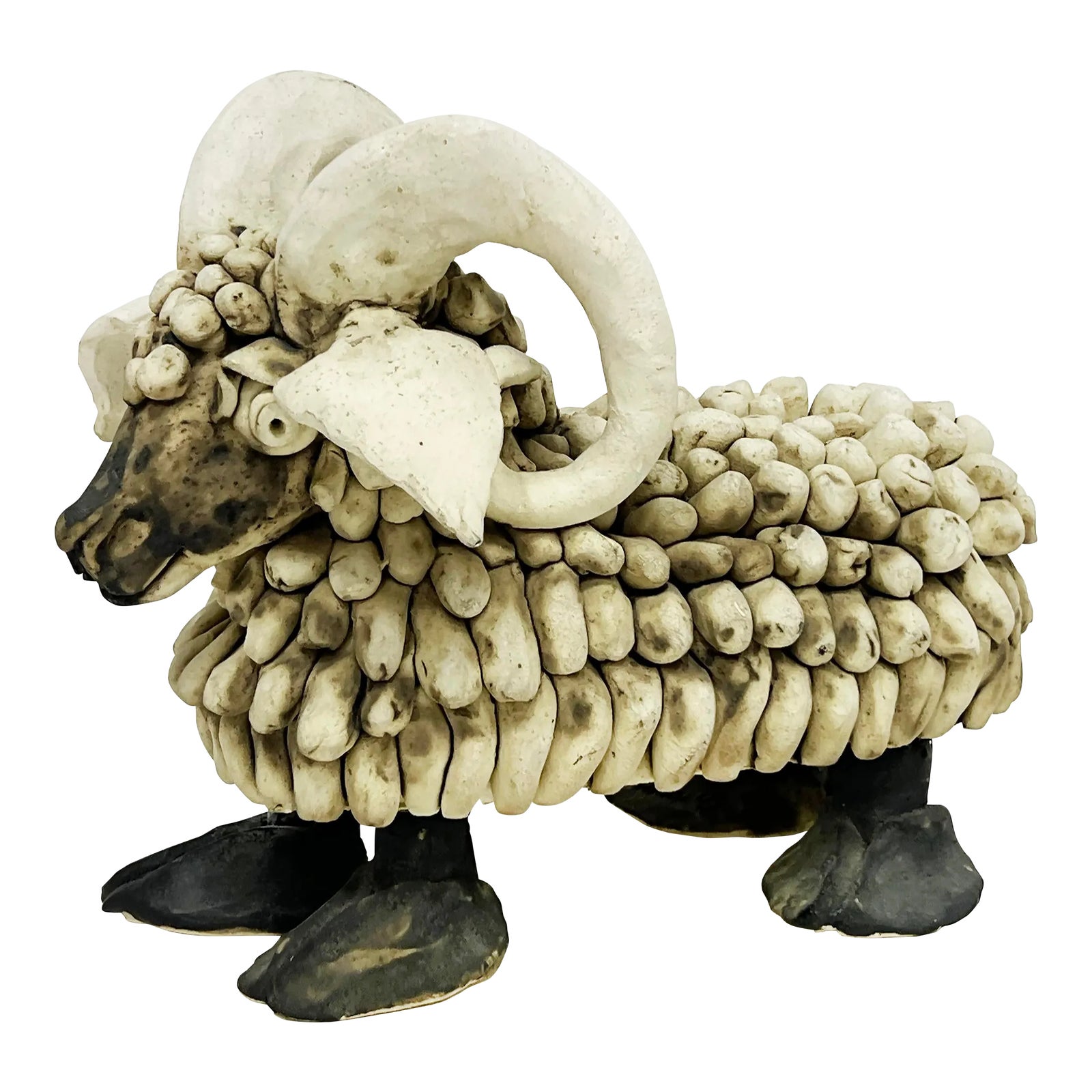 Substantial Mid-Century Modern Pottery Ram Sculpture | Chairish