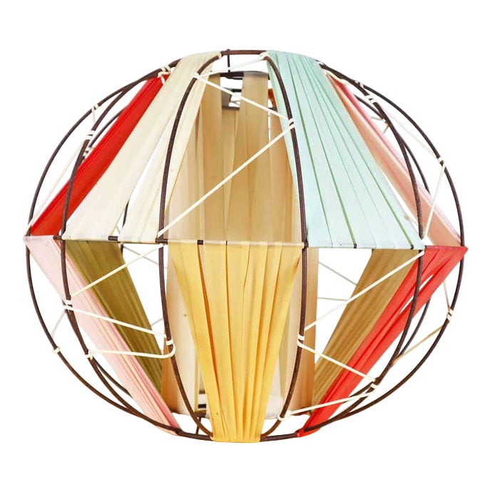 Vintage Pendant Light in Metal and Colored Fabric | Chairish