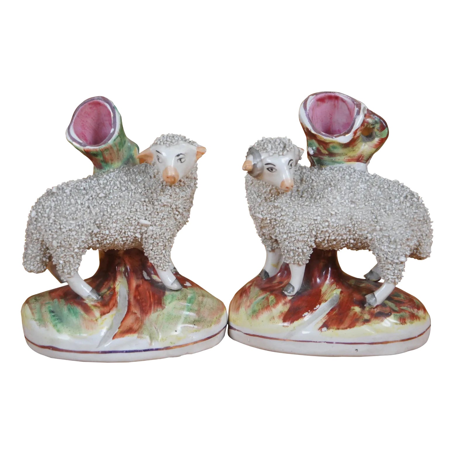 Antique Pair of Staffordshire Porcelain Confetti Sheep Ram Ewe Bud ...