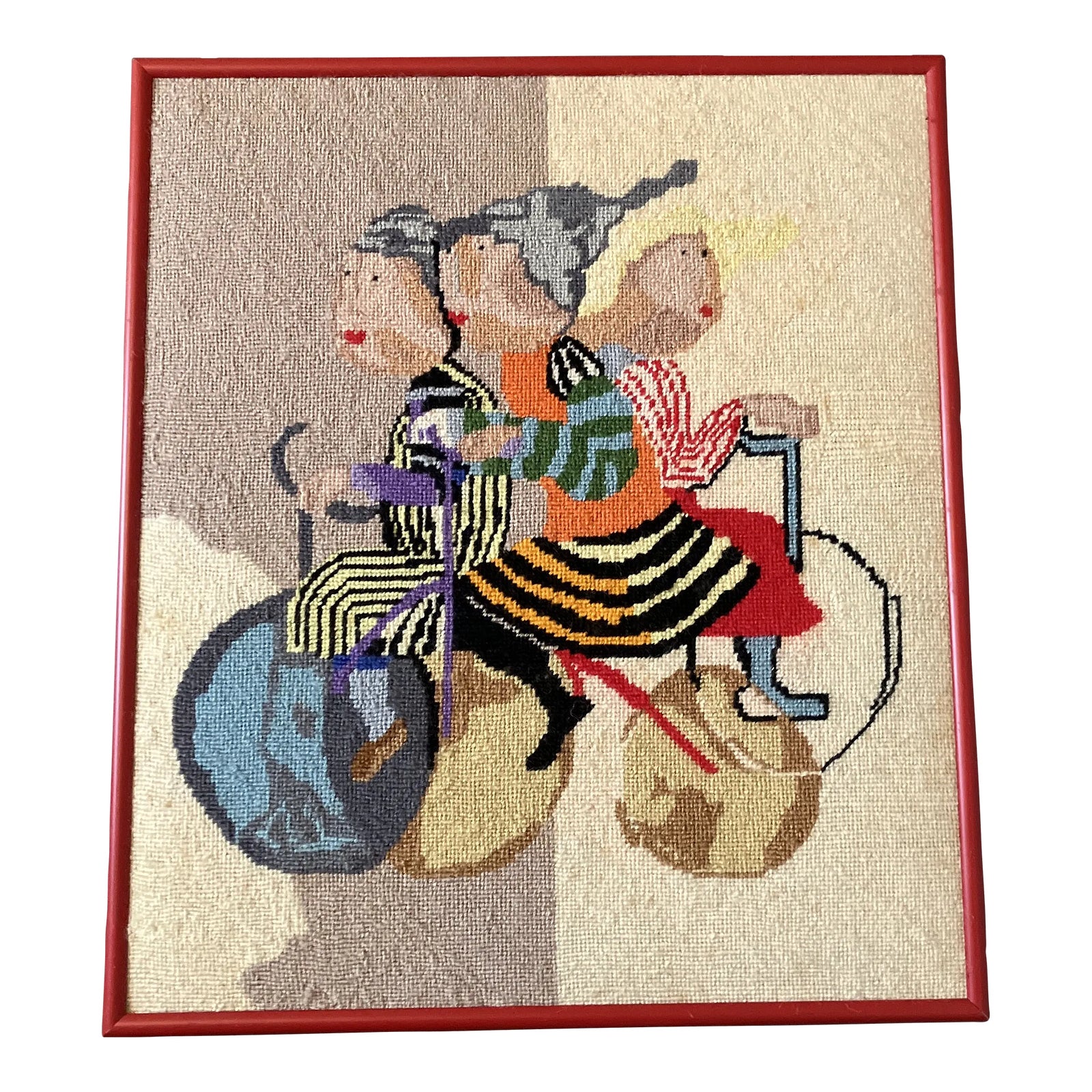1970’s Hand Done Graciela Rodo Boulanger Needlepoint Picture Bicyclers ...